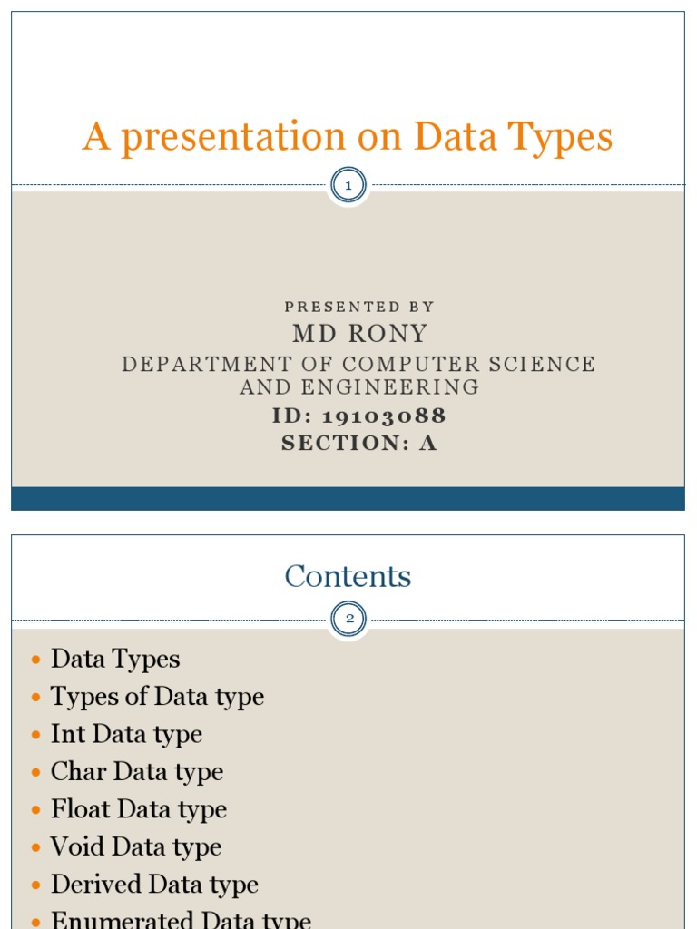 Data Types Presentation by MD Rony | PDF | Data Type | Integer ...