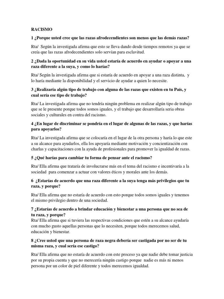 RACISMO Preguntas | PDF | Racismo | Discriminación y relaciones raciales