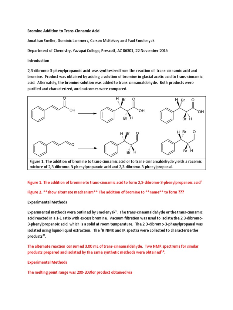 Bromination of Trans-Cinnamic Acid | PDF | Acid | Infrared Spectroscopy