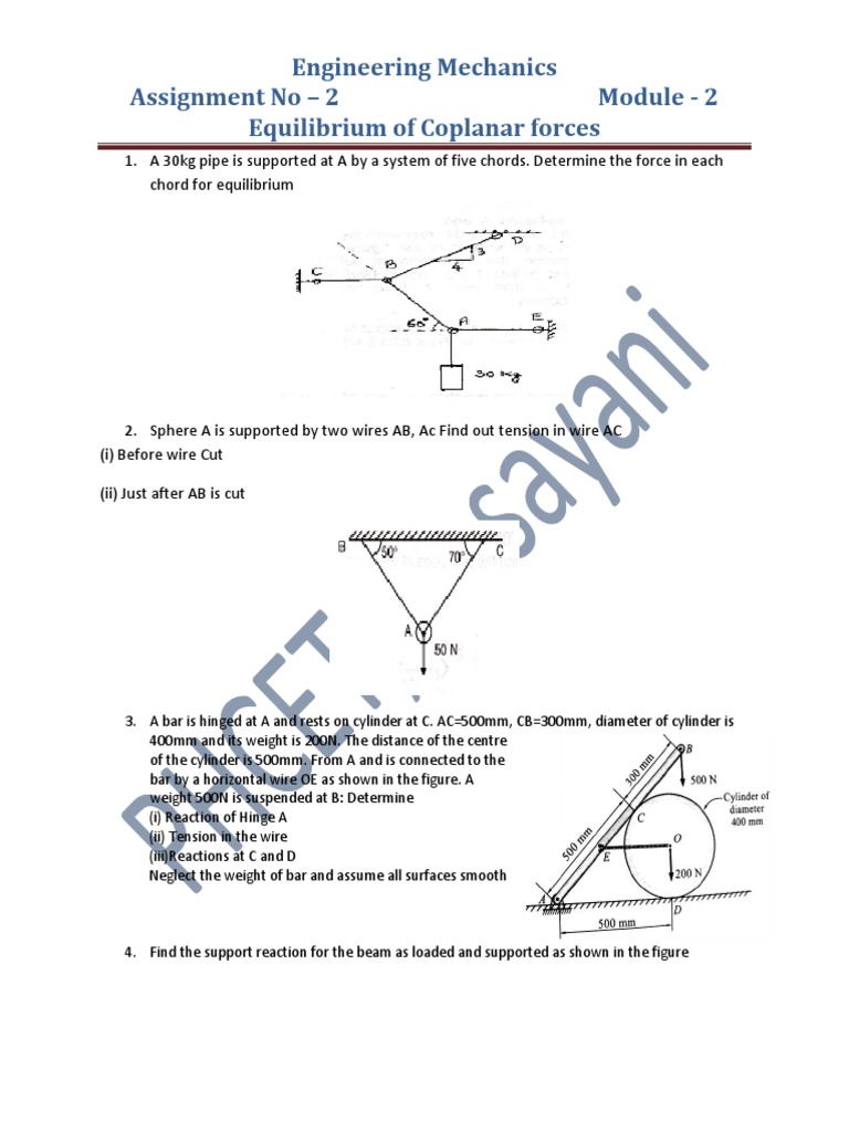 Engineering Mechanics Assignment No - 2 Module - 2 Equilibrium of Coplanar Forces | PDF