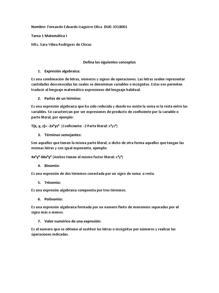 Tarea 1 Mate | PDF | Ecuaciones | Ecuación cuadrática