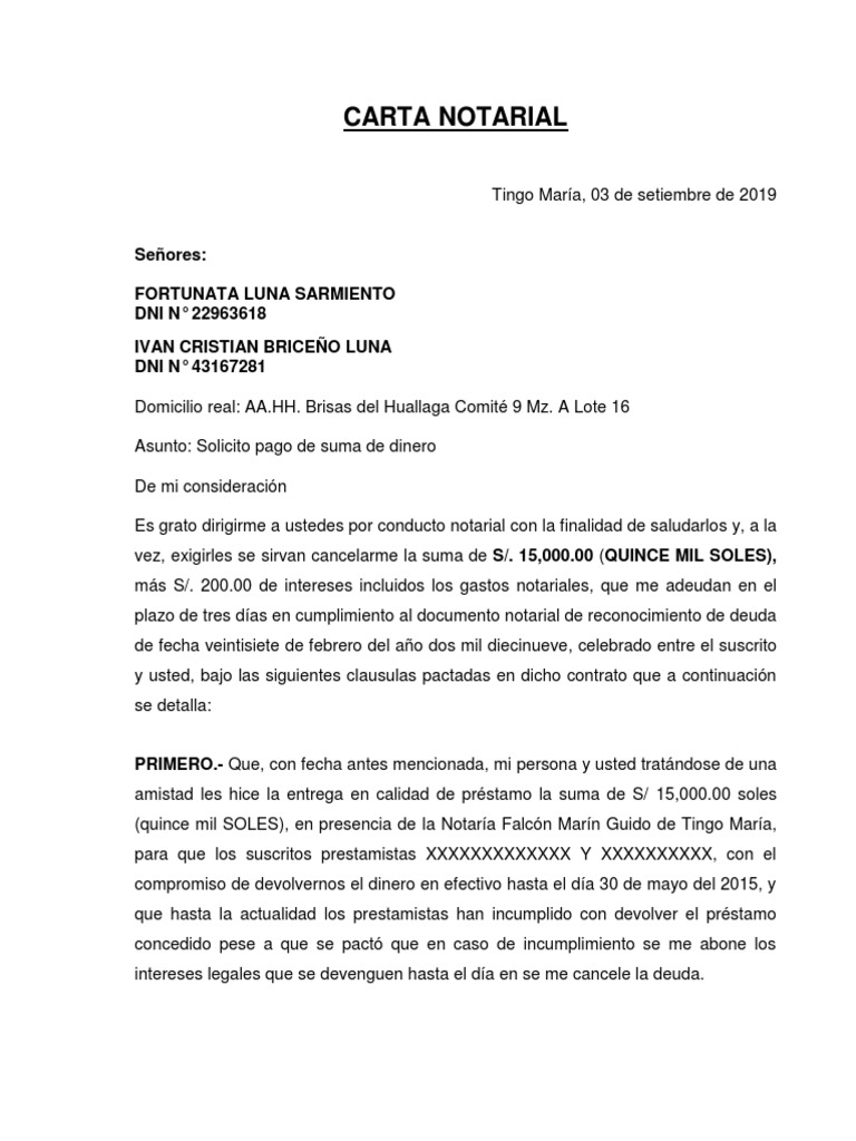Modelo de Carta Notarial | PDF | Gobierno