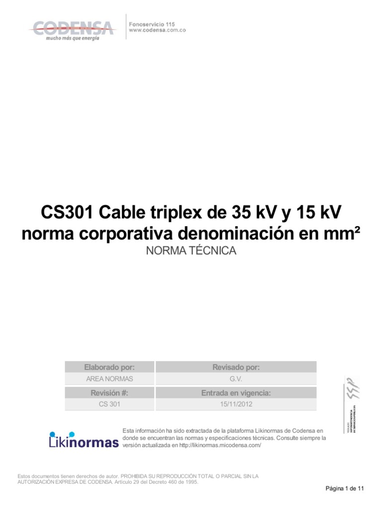 Cs301 Cable Triplex 35kv 15kv | PDF | Resistencia Eléctrica y ...