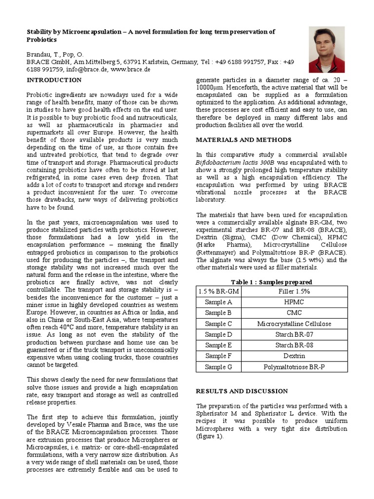 Stability by Microencapsulation - Probiotics | PDF | Chemistry | Materials