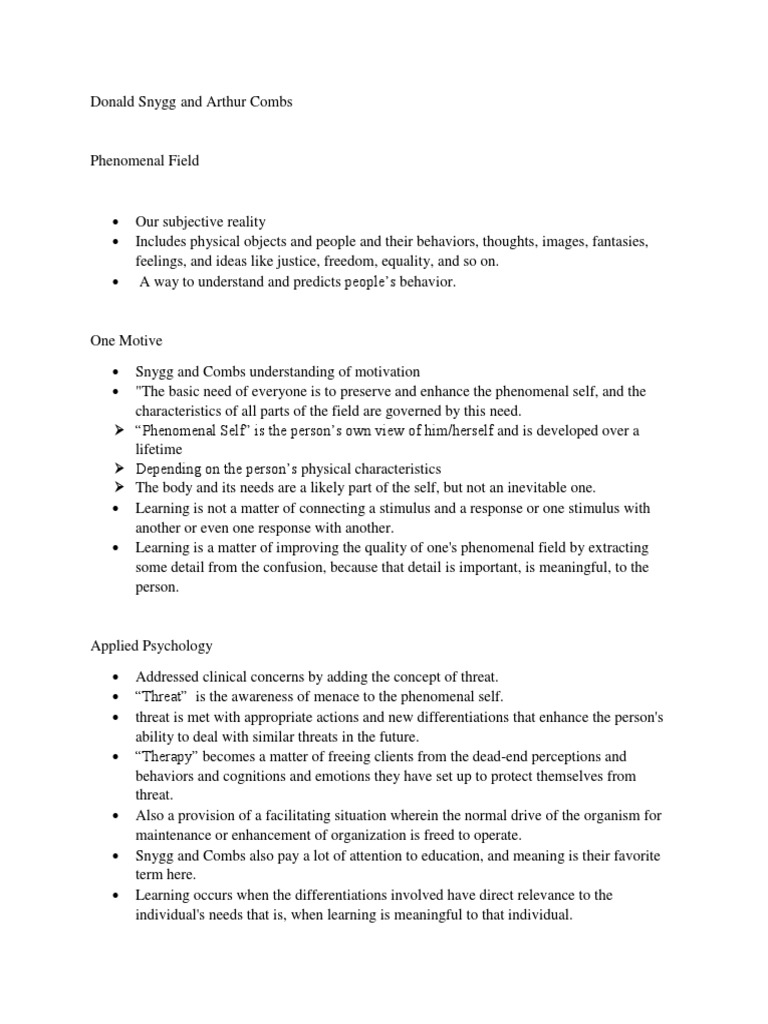 Donald Snygg and Arthur Combs' Phenomenal Field Theory: Understanding ...