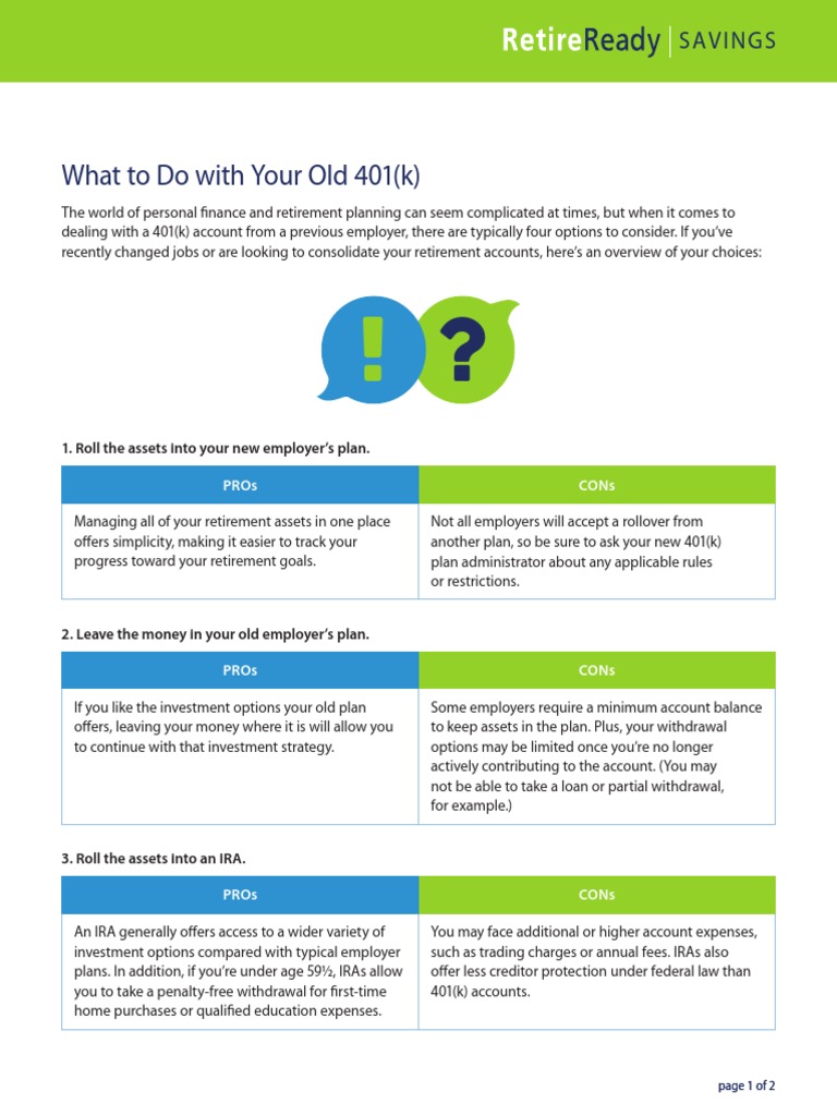 What To Do With Your Old 401K | PDF | Individual Retirement Account ...