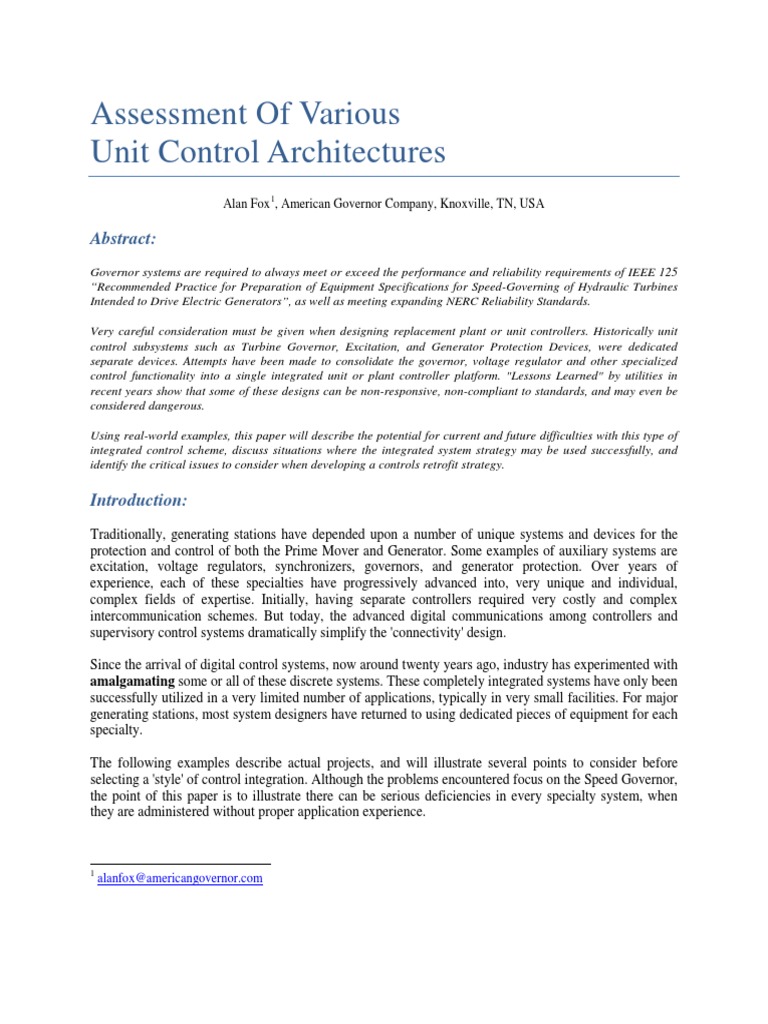 Assessment of Various Unit Control Architecture Fox | PDF | Reliability Engineering ...
