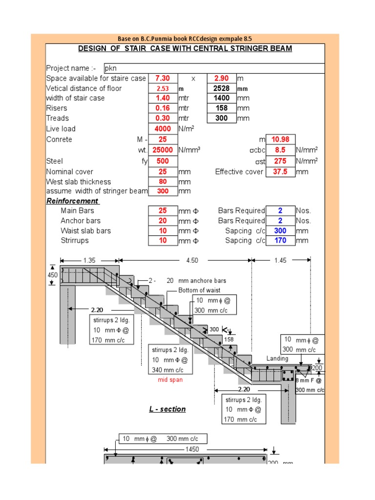 Design of Stair Case With Central Stringer Beam: Base On B.C.Punmia ...