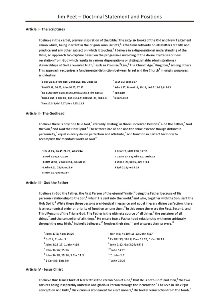 Jim Peet Doctrinal Statement | PDF | Sanctification | Justification ...