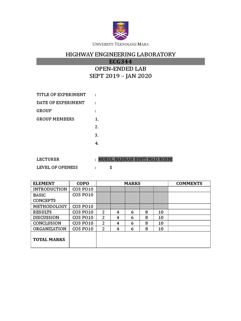 Highway Engineering Laboratory Open-Ended Lab SEPT 2019 - JAN 2020 ...