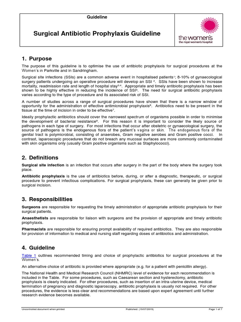 Surgical Antibiotic Prophylaxis Guideline 220719 | PDF | Surgery | Allergy