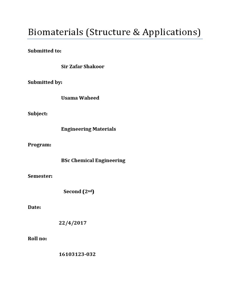 Biomaterials (Structure & Applications) | PDF | Biomaterial | Tissue Engineering
