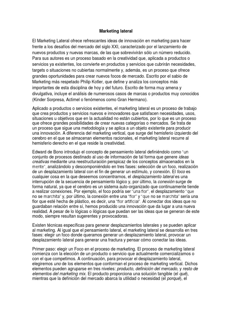 Marketing Lateral: Innovación Creativa | PDF | Producto (Negocio ...