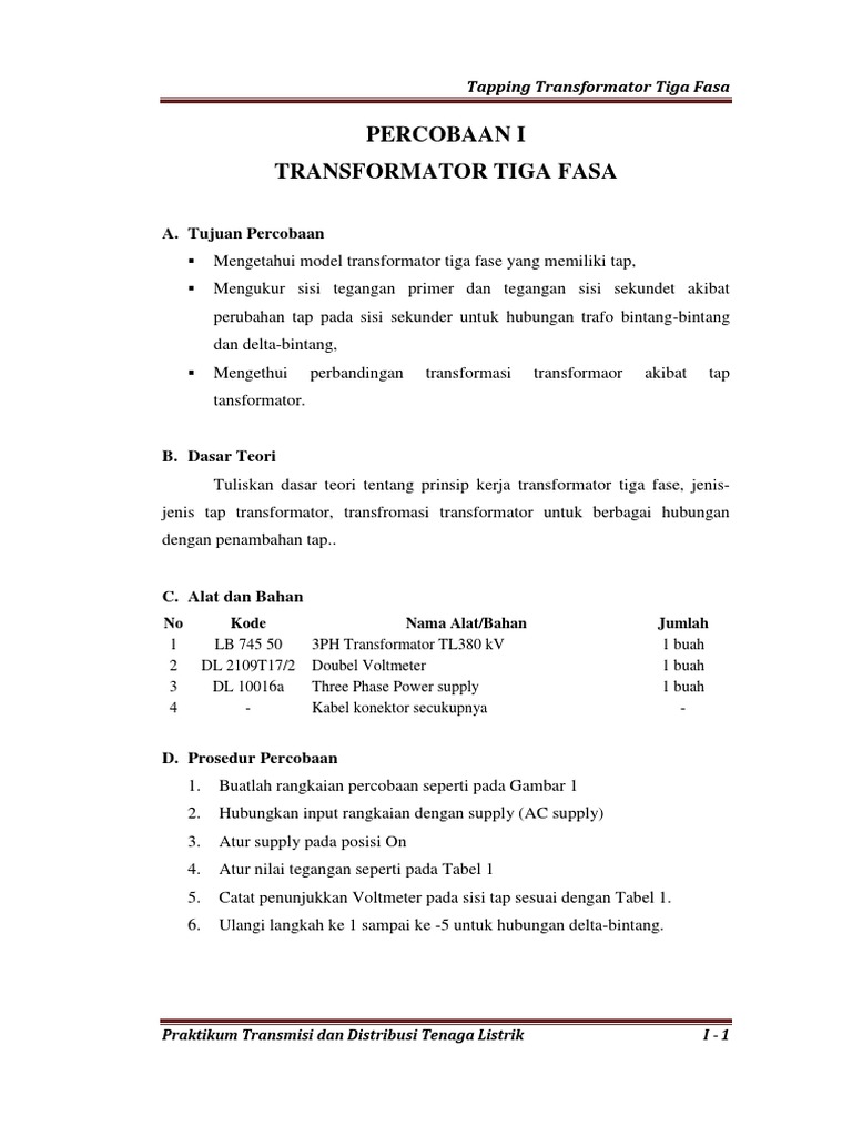 Modul 1 Tapping Transformator Tiga Fase | PDF | Metode & Bahan Ajar | Sains & Matematika