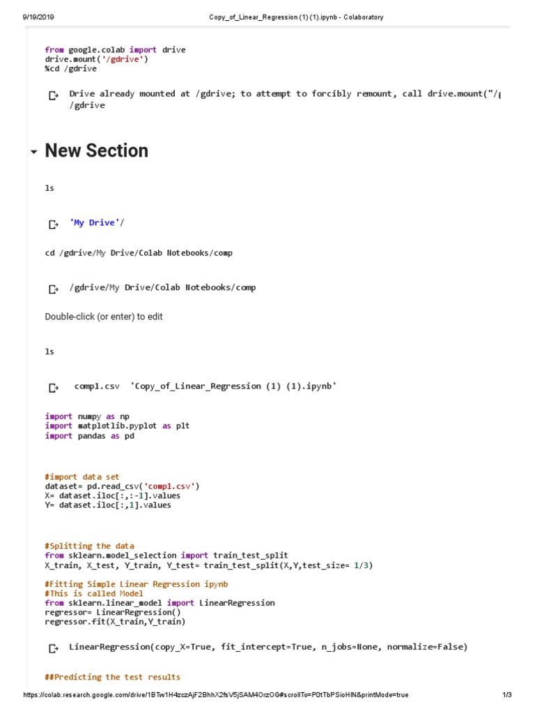 Copy Of Linear Regression 1 1 Ipynb Colaboratory Pdf Pdf Mathematical And 8108
