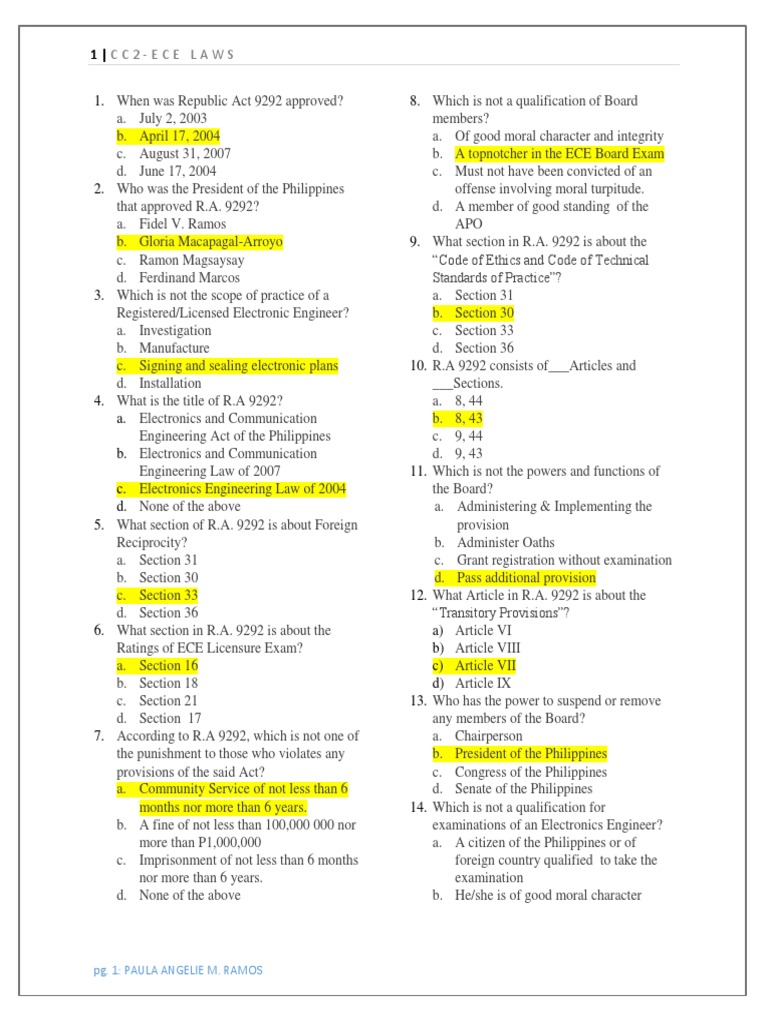 Cc2-Ece Laws: Pg. 1: Paula Angelie M. Ramos | PDF | Licensure ...