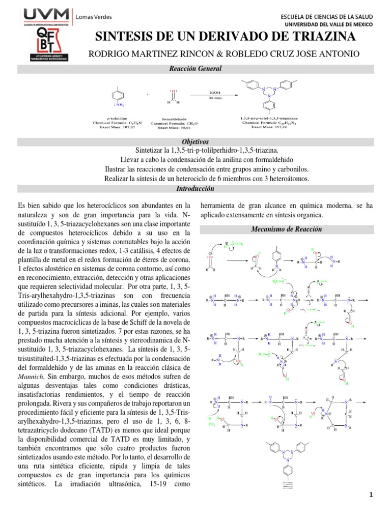 Previo 8 Q o III Sintesis de Un Derivado de Triazina | PDF | Síntesis ...