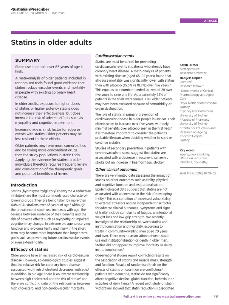 Artículo 3 - Statins in Older Adults 2013 | PDF | Statin | Cardiovascular Diseases