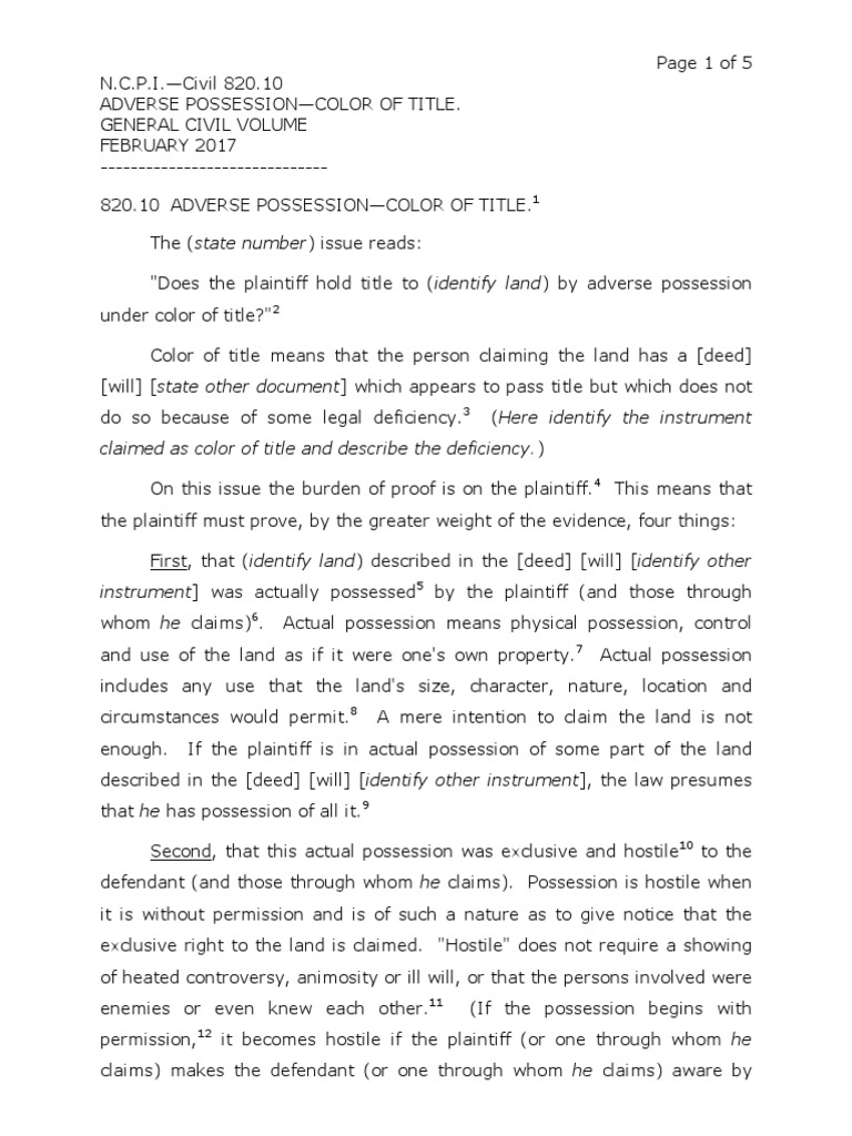 Adverse Possession and Color of Title | PDF | Adverse Possession ...