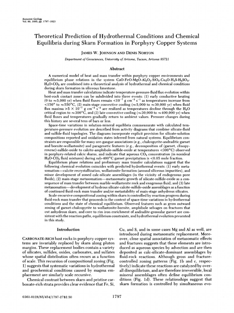Hydrothermal Conditions Skarn Porphyry JJohnson | PDF | Continuum Mechanics | Physical Sciences