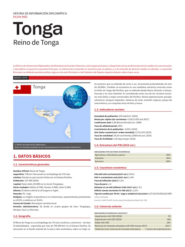 Tonga Ficha Pais | Descargar gratis PDF | Tonga | Euro