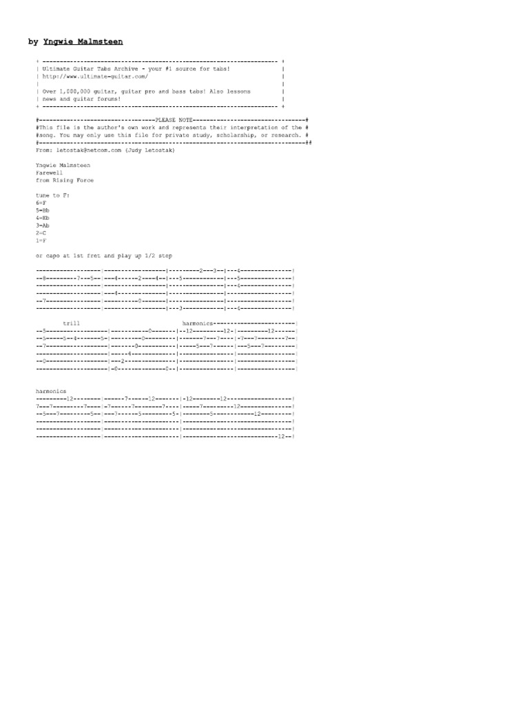 FAREWELL TAB by Yngwie Malmsteen PDF | PDF