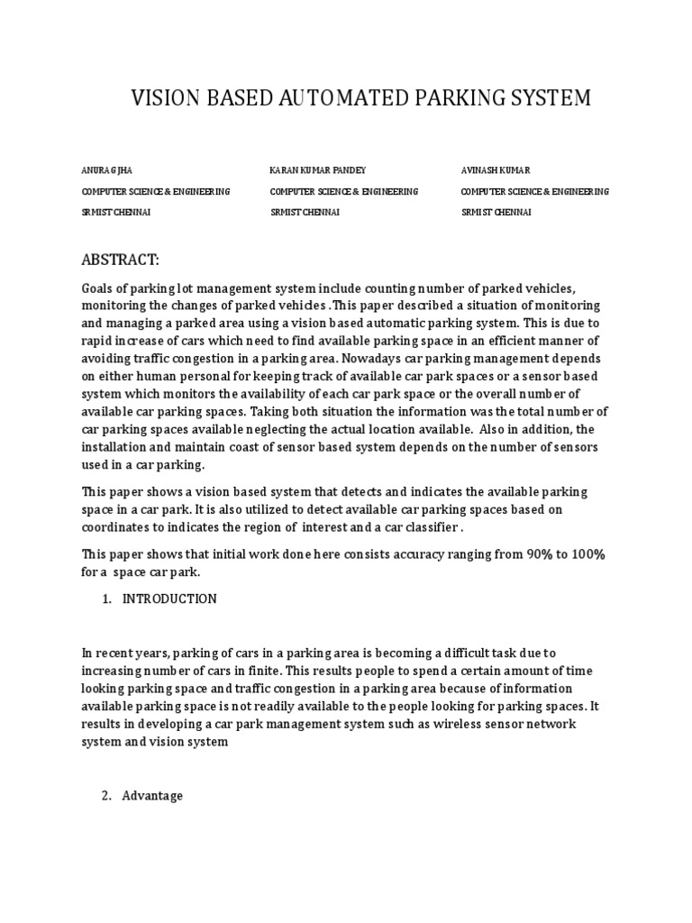 Vision Based Automated Parking System | PDF | Business | Technology & Engineering