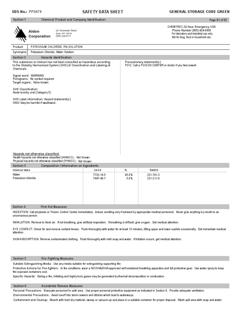 Potassium Chloride - Aqueous - Solution - 5% | PDF | Toxicity | Safety