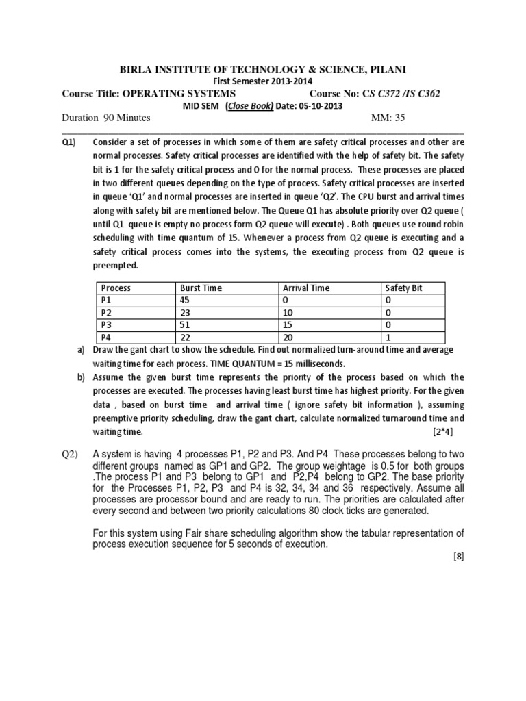 Os1 First 2013-14 PDF | PDF | Scheduling (Computing) | Software Engineering