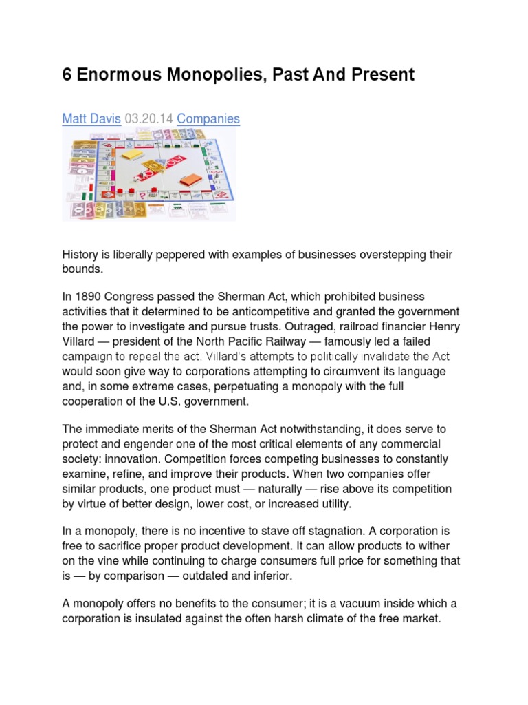 6 Enormous Monopolies | PDF | Standard Oil | Monopoly