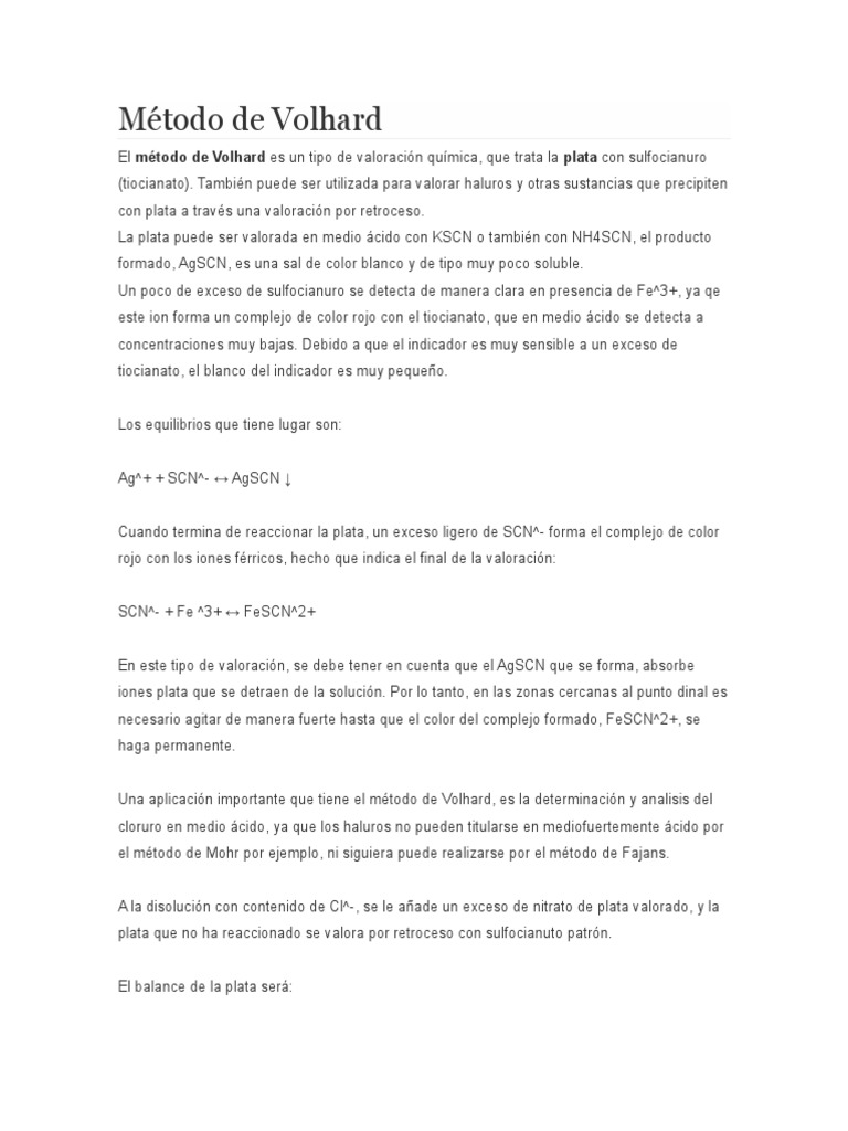 Método de Volhard | PDF | Cloruro | Valoración