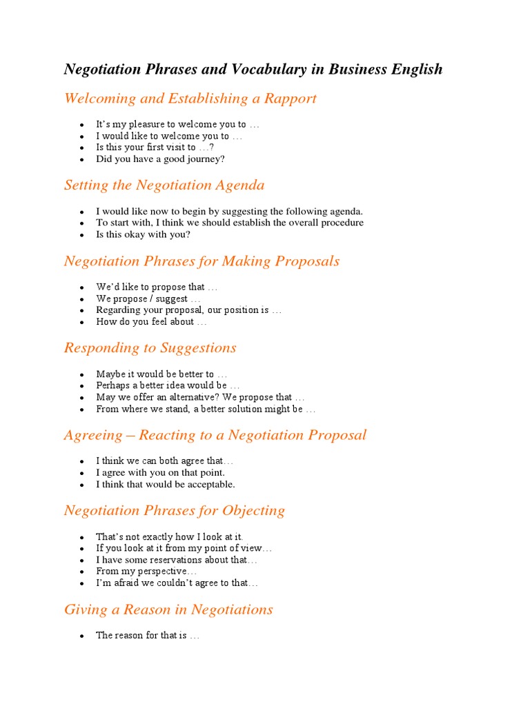 Negotiation Phrases and Vocabulary in Business English | PDF ...