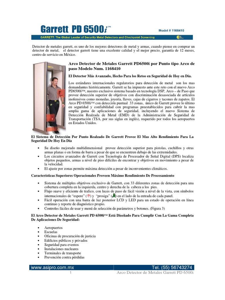 Arco Detector de Armas PD 6500i Garrett PDF | PDF | Diodo emisor de luz | Aeropuerto