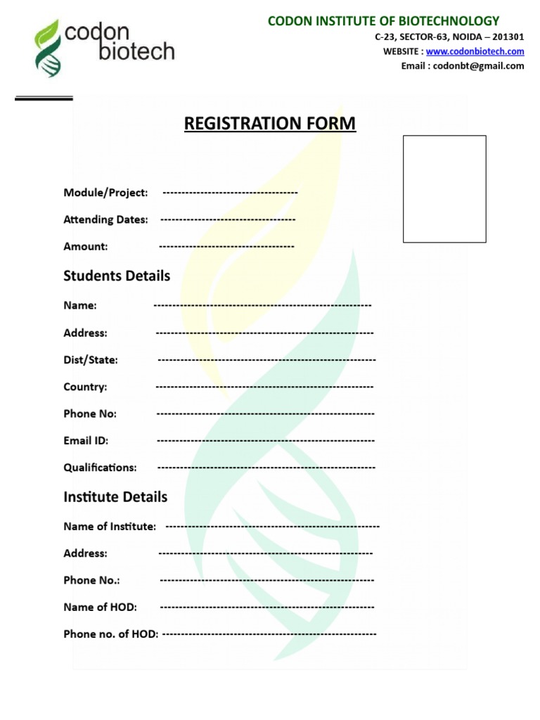 Codon Institute Registration Form | PDF