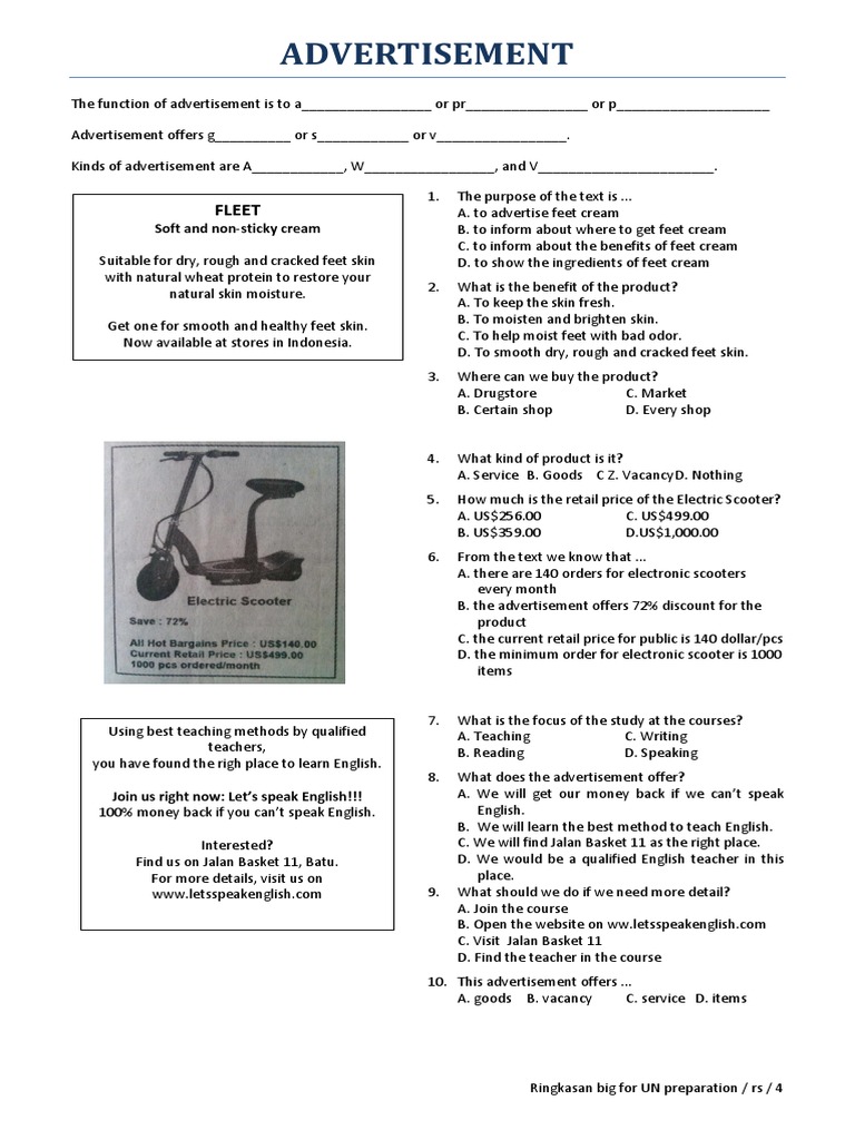 Contoh Soal Advertisement SMP | PDF | Market (Economics) | Marketing