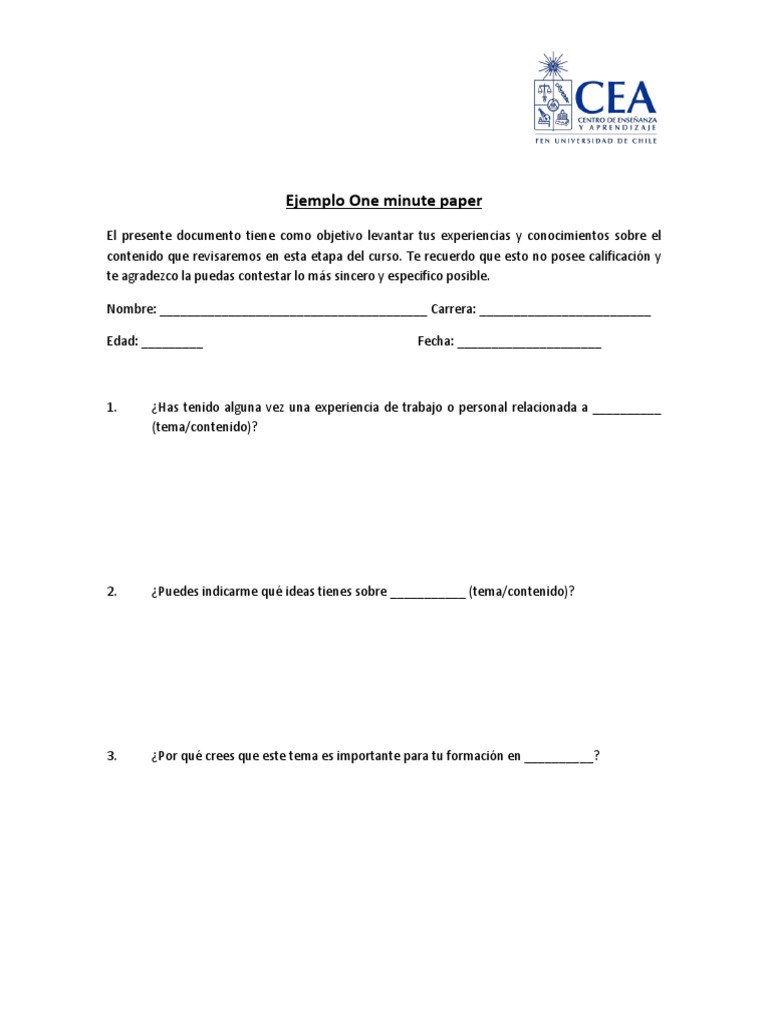 Ejemplo One Minute Paper PDF | PDF
