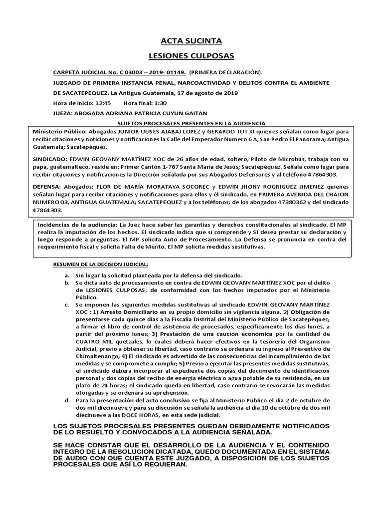 Acta Sucinta | PDF | Guatemala | Instituciones sociales