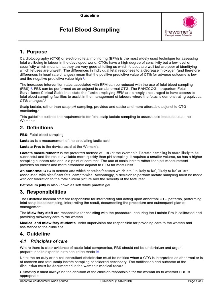 Fetal Blood Sampling: 1. Purpose | PDF | Childbirth | Metabolism