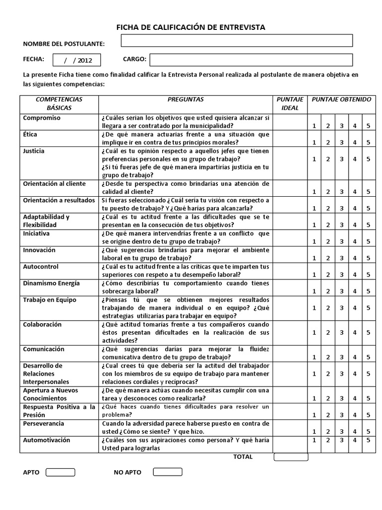Ficha de Entrevistas Por Competencias | PDF | Sicología | Conceptos psicologicos