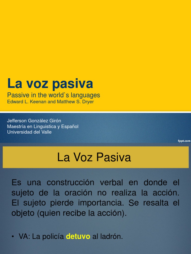 Características de la voz pasiva | PDF | Asunto (gramática) | Verbo