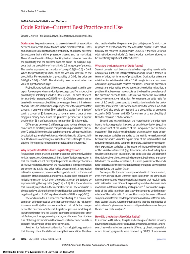 Odds Ratios-Current Best Practice and Use: JAMA Guide To Statistics and ...