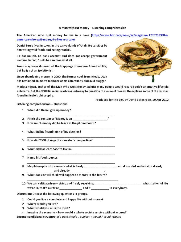 A Man Without Money - Listening Comprehension | PDF