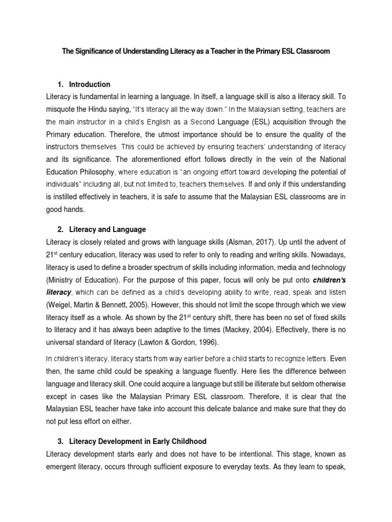 The Significance of Understanding Literacy As A Teacher in The Primary ...