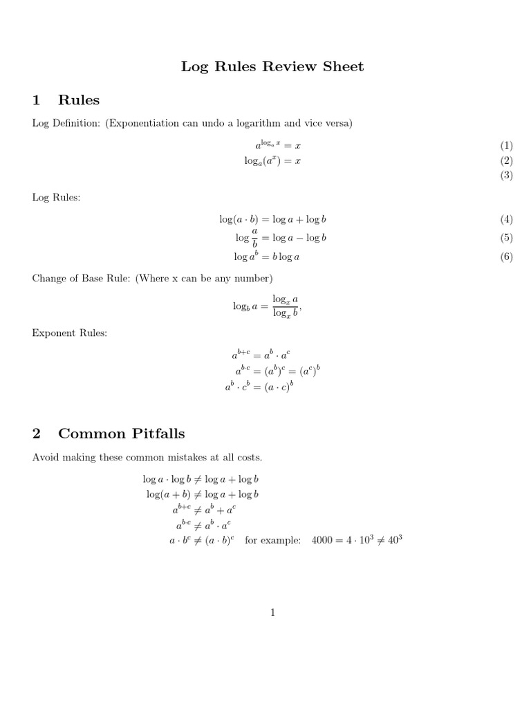 Log Rules Review Sheet 1 Rules | PDF | Logarithm | Differential Geometry