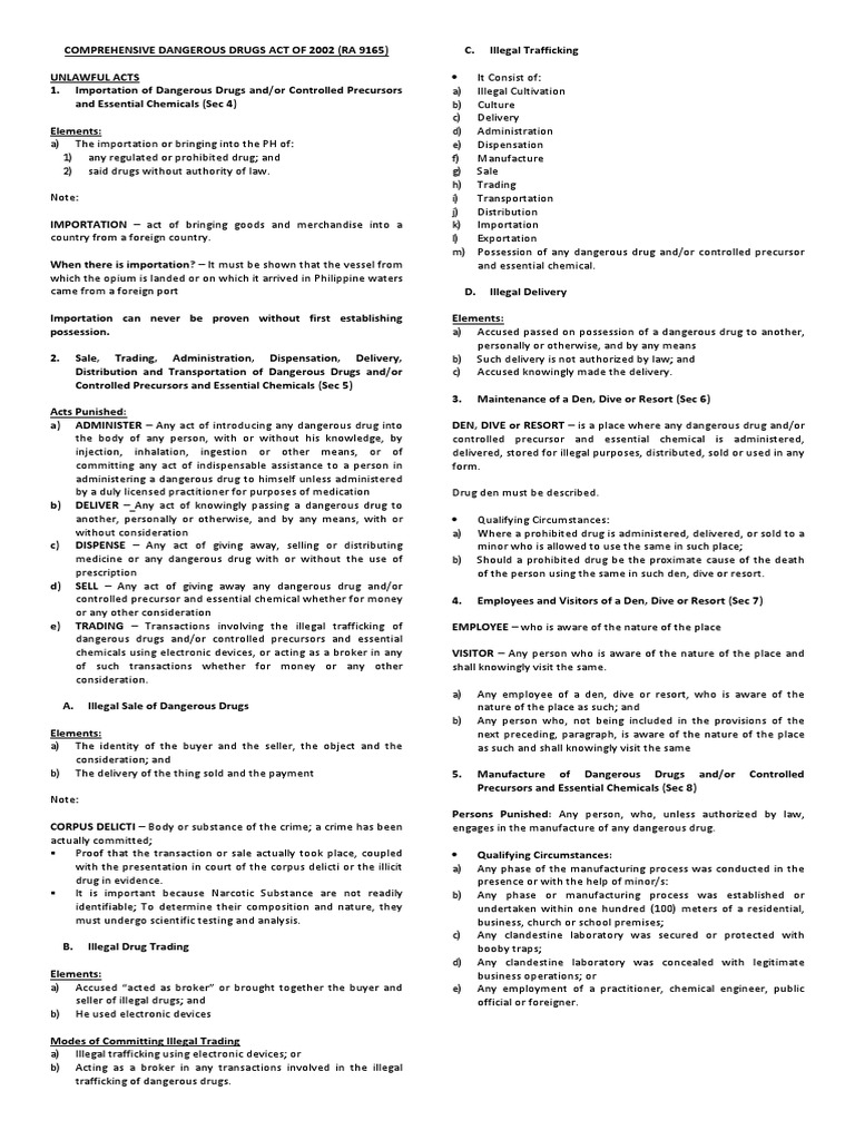 Dangerous Drugs Act RA 9165 Overview | PDF | Narcotic | Drugs