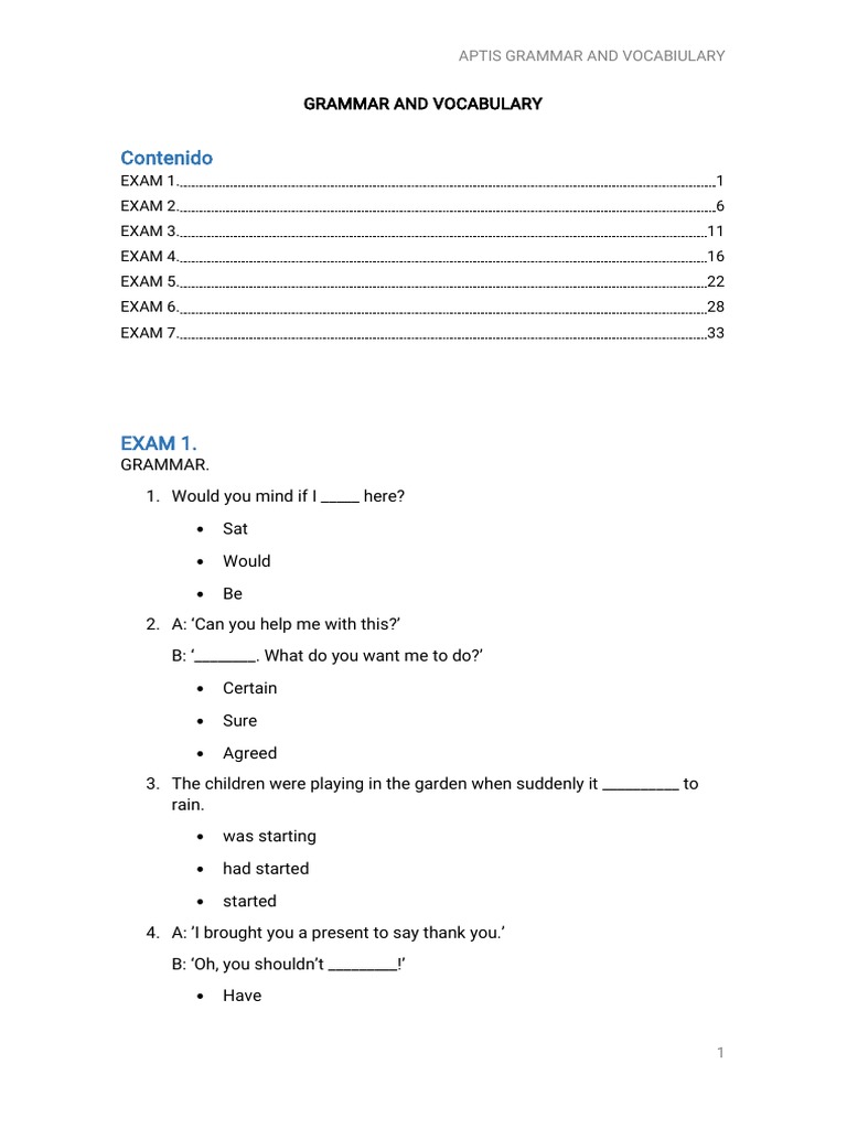 Grammar and Vocabulary Exams | PDF