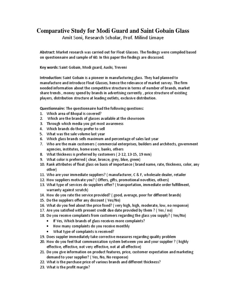 Comparative Study For Modi Guard and Saint Gobain Glass: Amit Soni ...