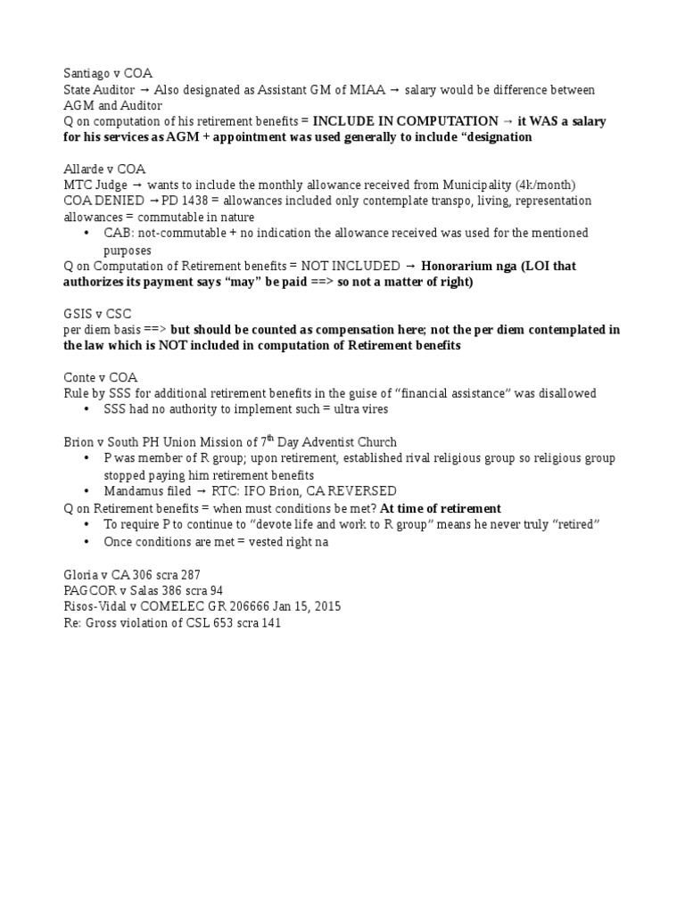 Retirement Benefits de Leon Cases | PDF