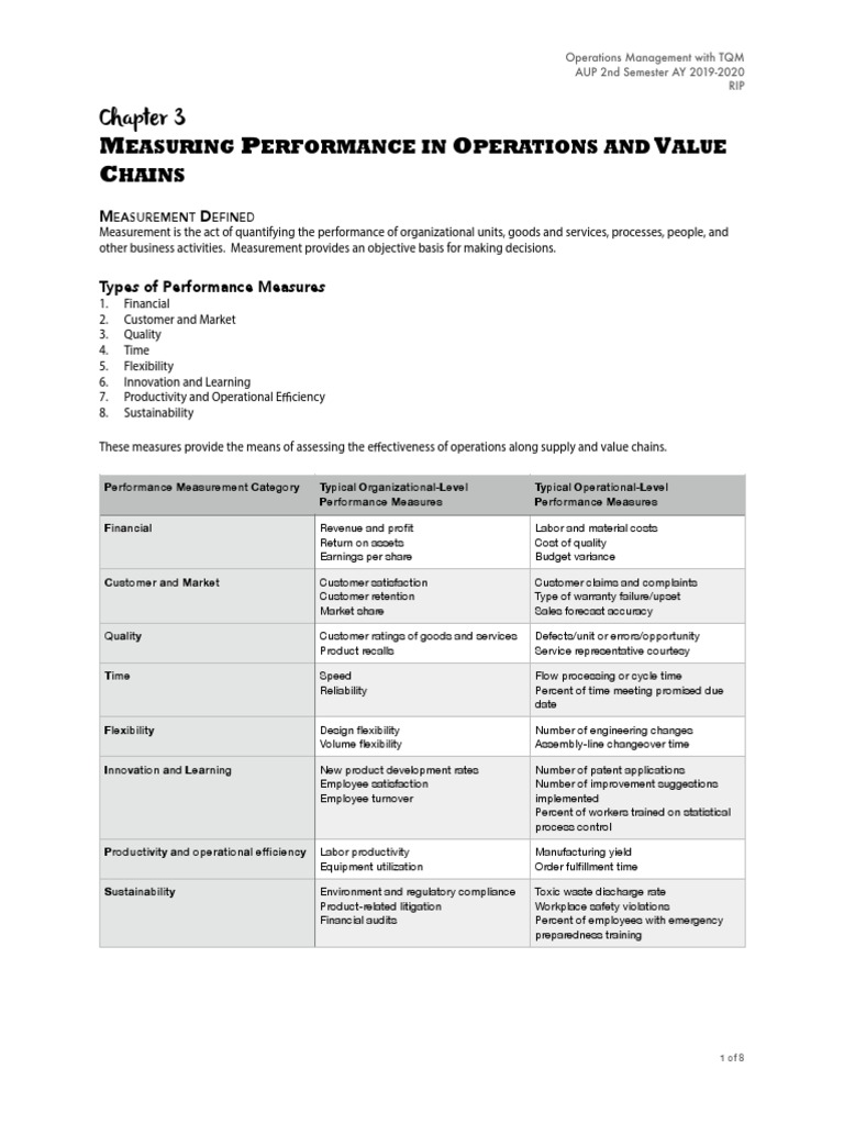 2019 Chapter 3 Measuring Performance in Operations and Value Chains PDF ...