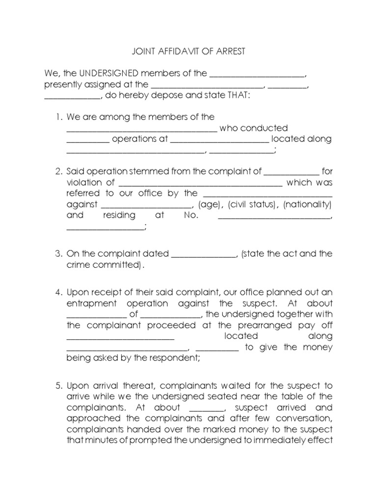 Joint Affidavit of Arrest | PDF | Affidavit | Crime & Violence